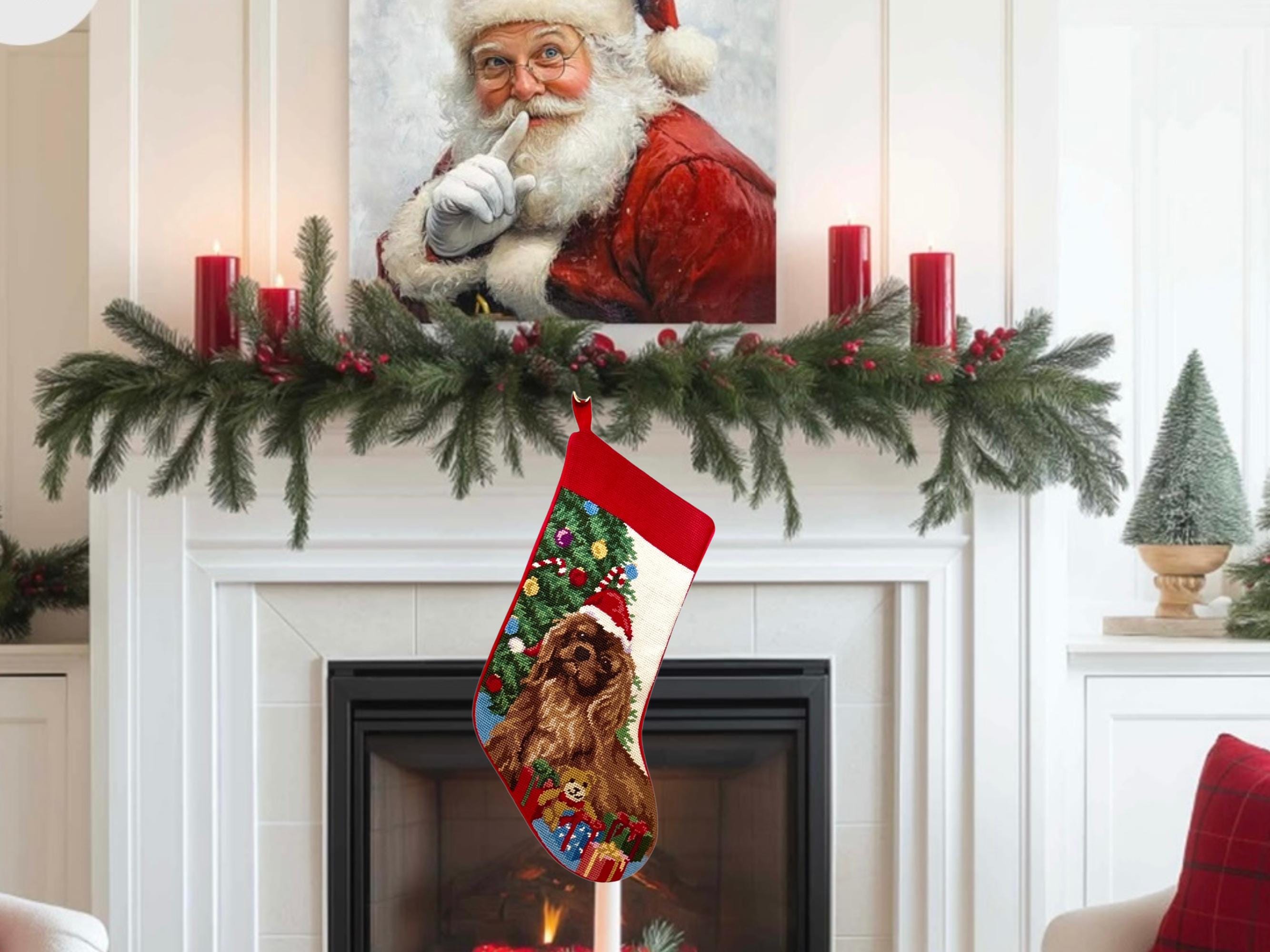 Ruby King Charles Christmas Stocking: Embroidered Name on Needlepoint ...