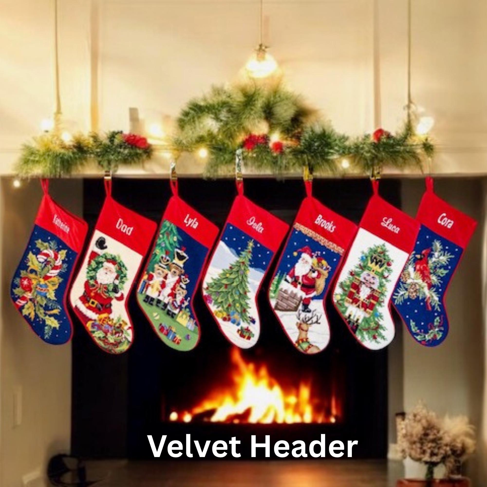 Personalized Needlepoint Christmas Stocking With Velvet Header ...