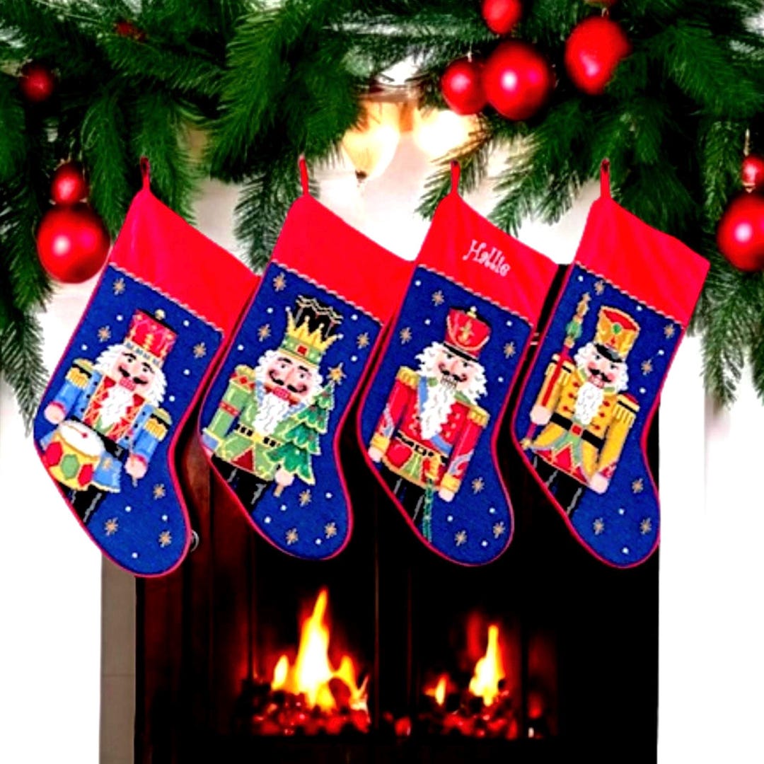 Nutcracker Personalized Needlepoint Christmas Stockings With Velvet ...