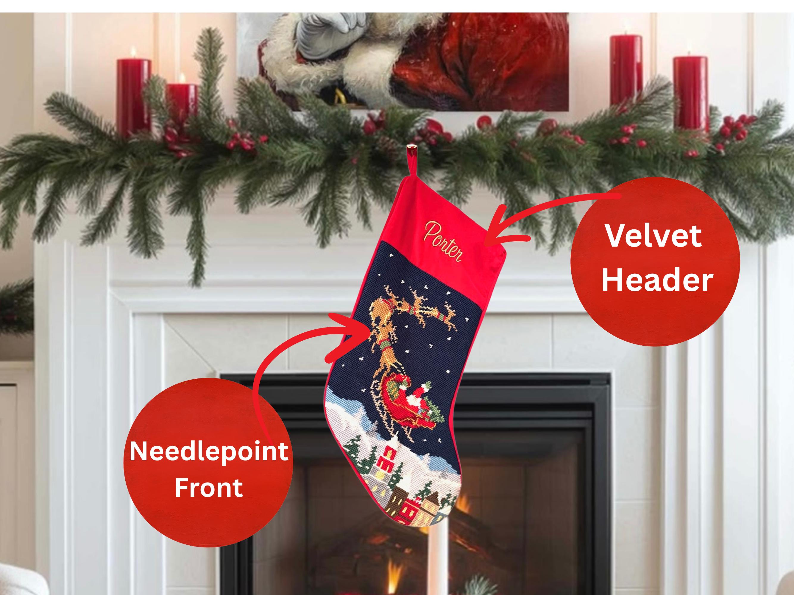 Personalized Needlepoint Christmas Stocking With Velvet Header ...