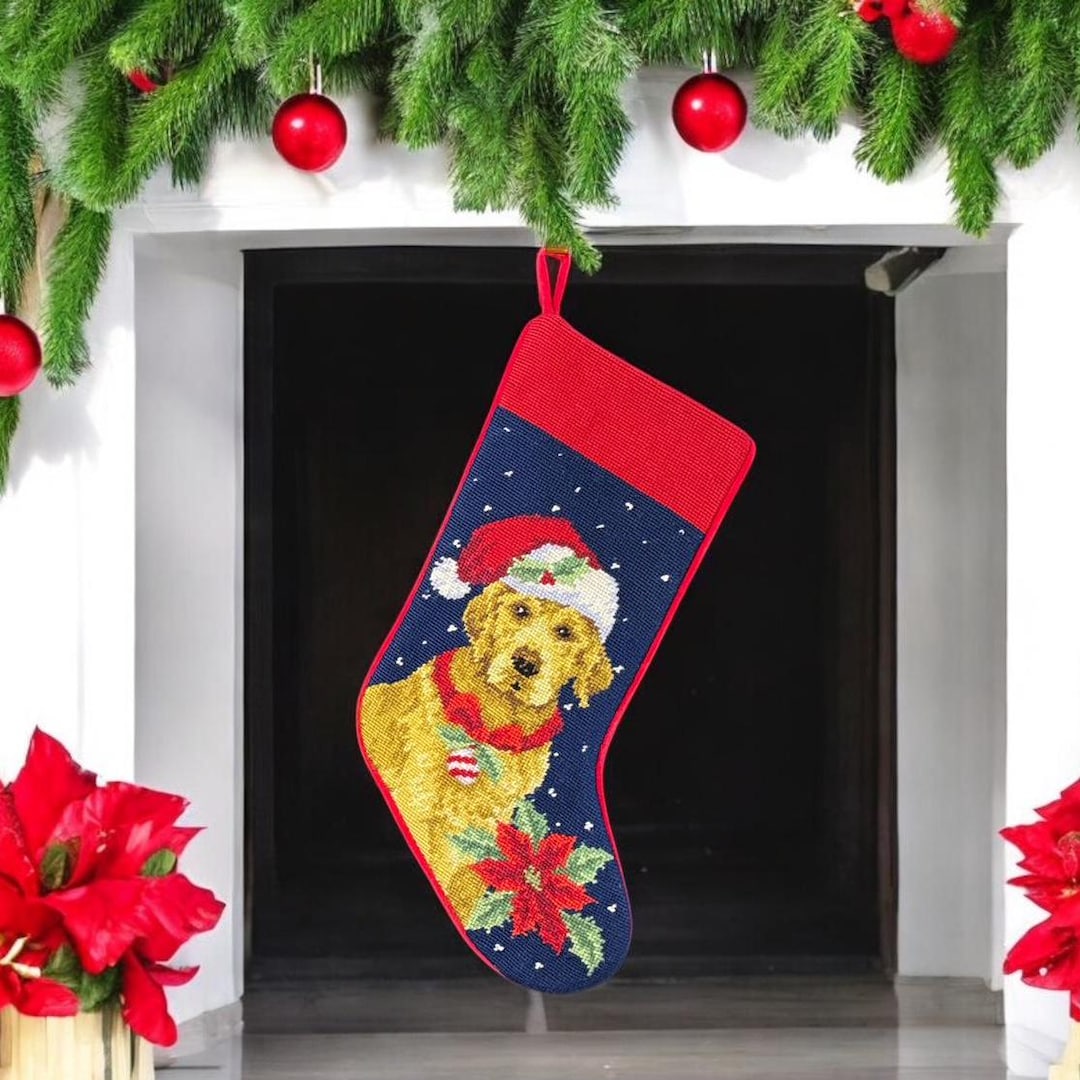 Golden Retriever Christmas Stockings, Personalized Needlepoint Dog ...
