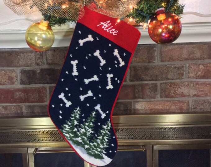 Dog Bone Needlepoint Personalized Christmas Stockings - Etsy