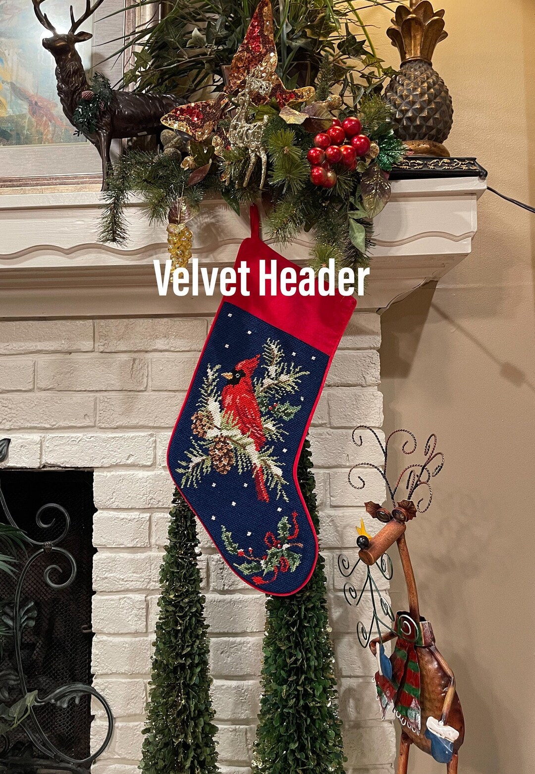 Cardinal Needlepoint Personalized Christmas Stockings, Holiday Family ...