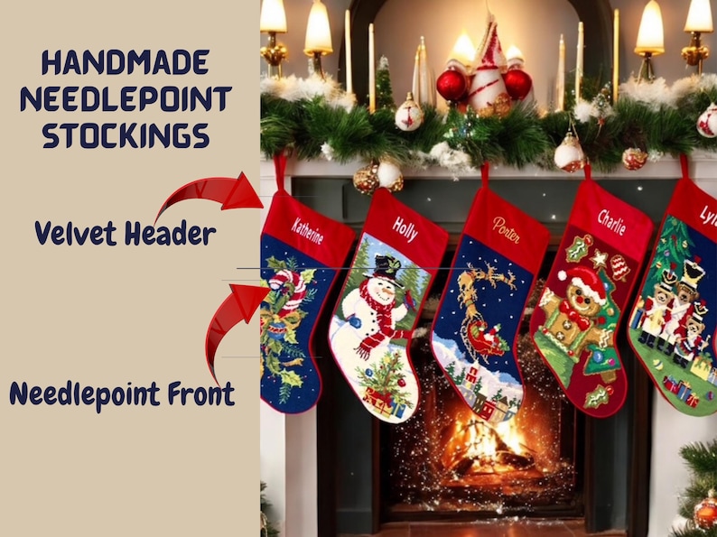 Handmade Needlepoint Christmas Stocking: Personalized Embroidered Name ...