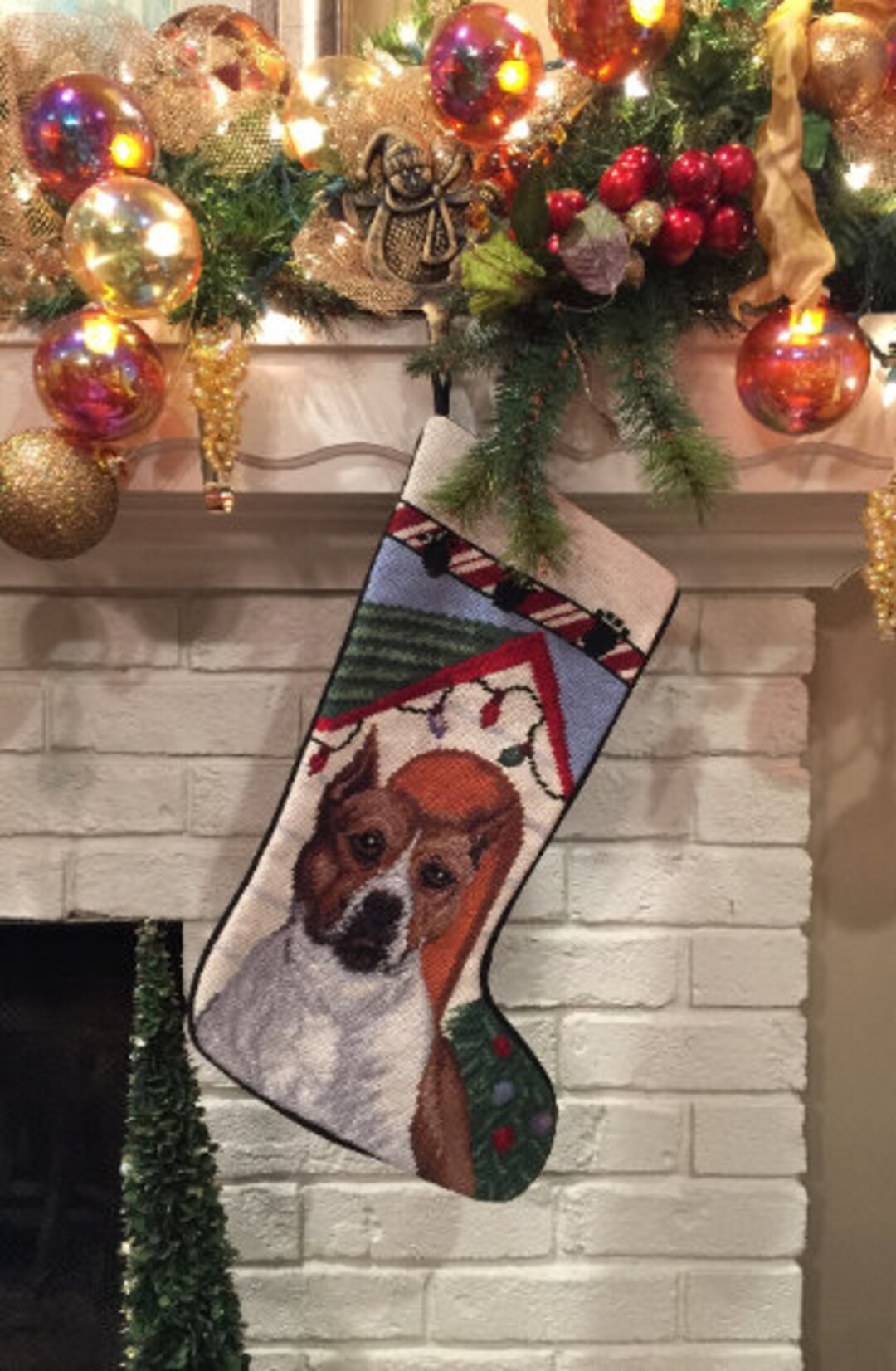Pit Bull Personalized Needlepoint Dog Christmas Stockings for Pit Bull ...