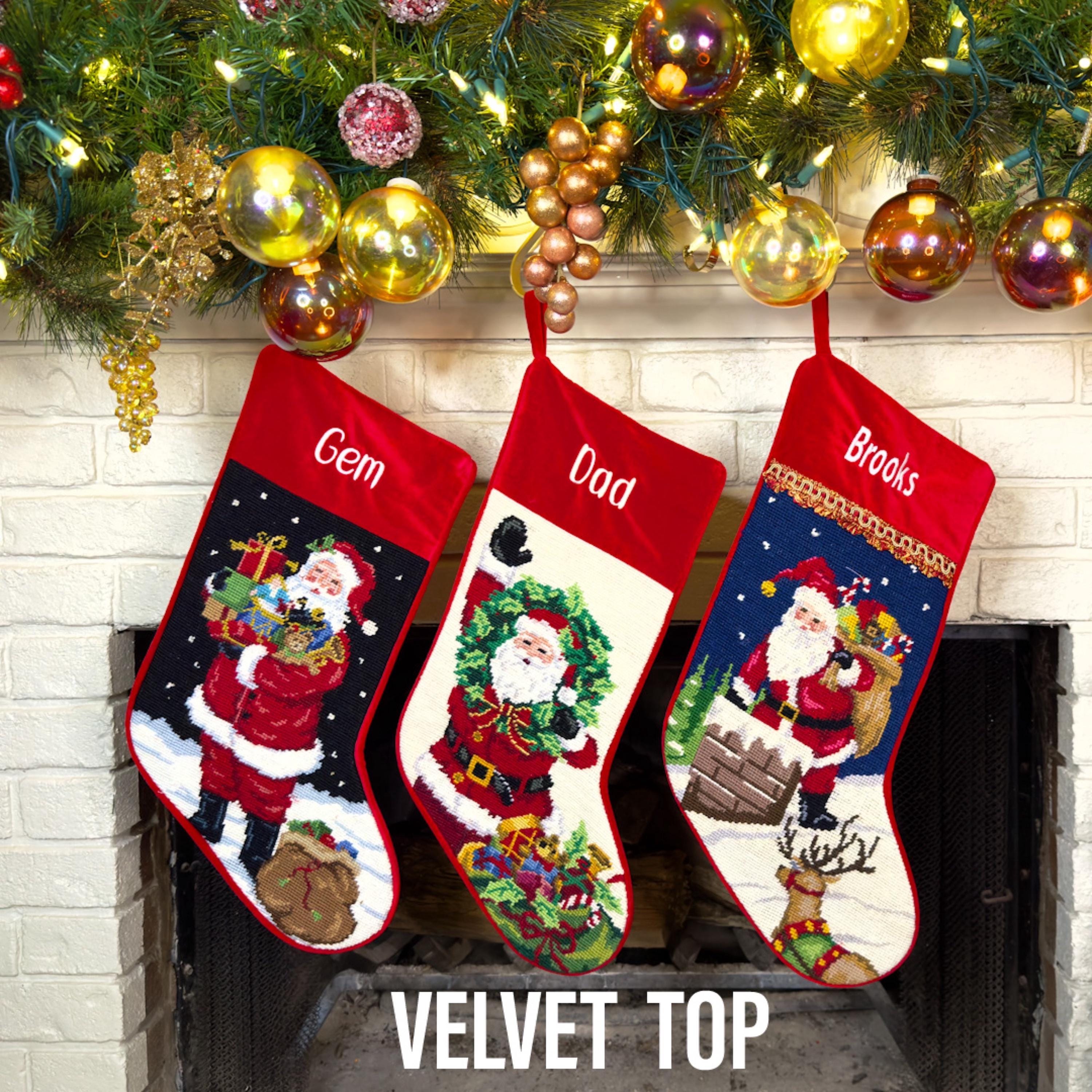 Santa Claus Personalized Needlepoint Christmas Stockings With Velvet ...