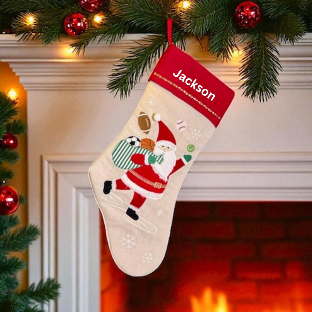 Personalized Sports Christmas Stocking: Santa Claus, Football, Soccer ...