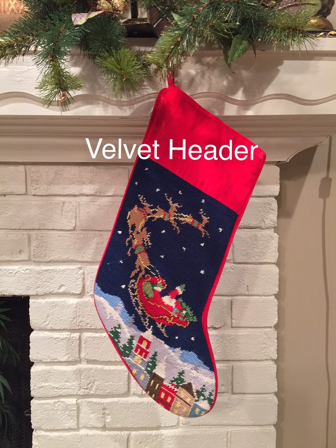 Santa and Reindeer Personalized Needlepoint Christmas Stockings ...