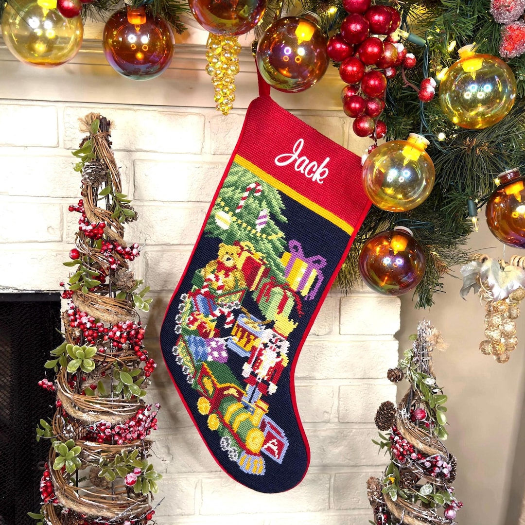 Needlepoint Christmas Stocking-personalized Toys and Train for Family ...