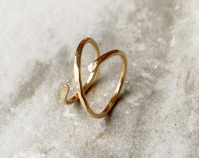 X Ring, Gold X Ring, Criss Cross Ring, Gold Hammered Ring, Stacking ...