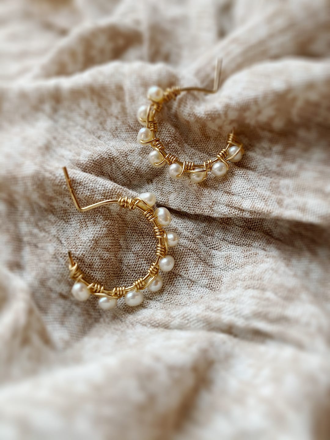 Audrey Gemstone Hoops, Classic Pearl Gold Hoops, Vintage Inspired Gold ...