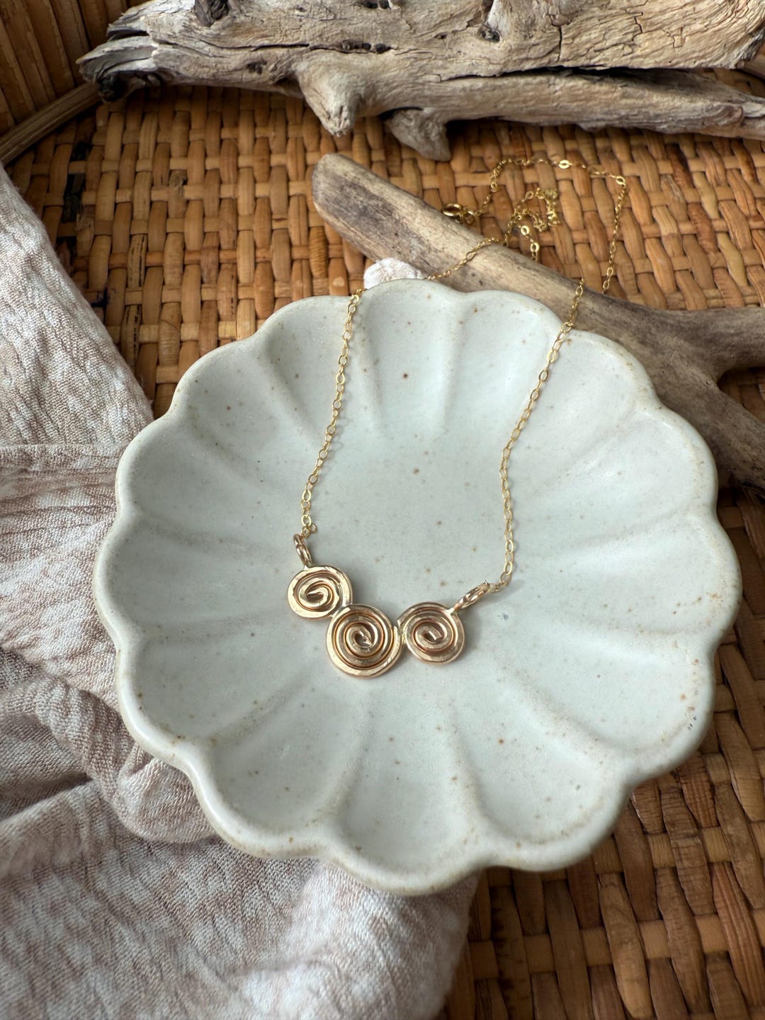 Wave Spiral Pendant, Goldfill Wave Necklace, Ocean Inspired Jewelry ...