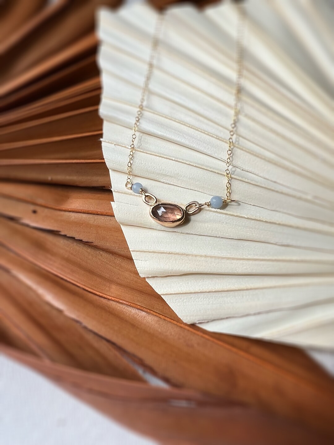 Paloma Peach and Aquamarine Dainty Gemstone Necklace, Boho Chic ...