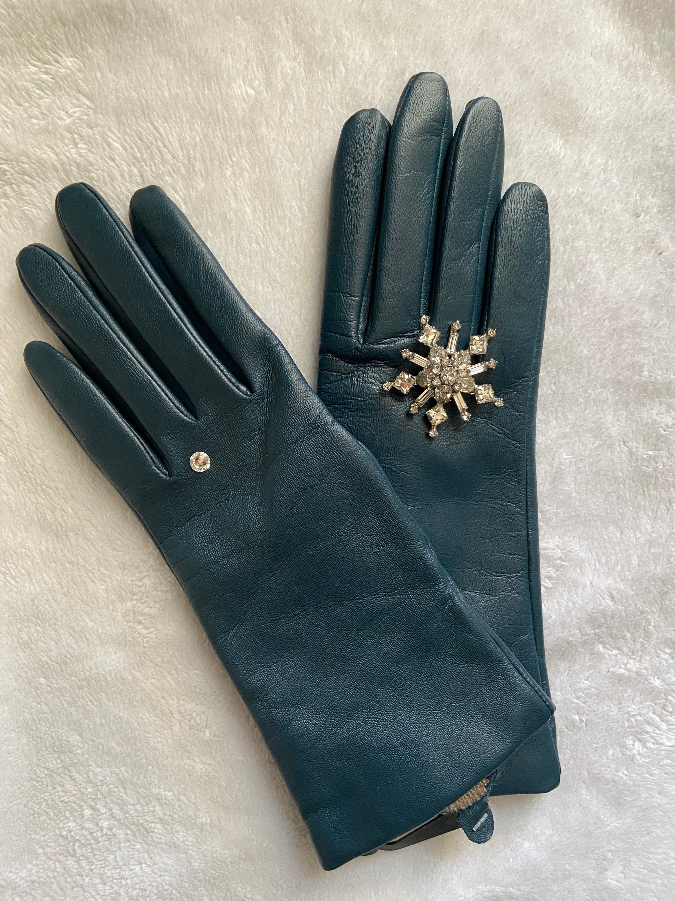 Fashionable Teal Leather Gloves | Etsy