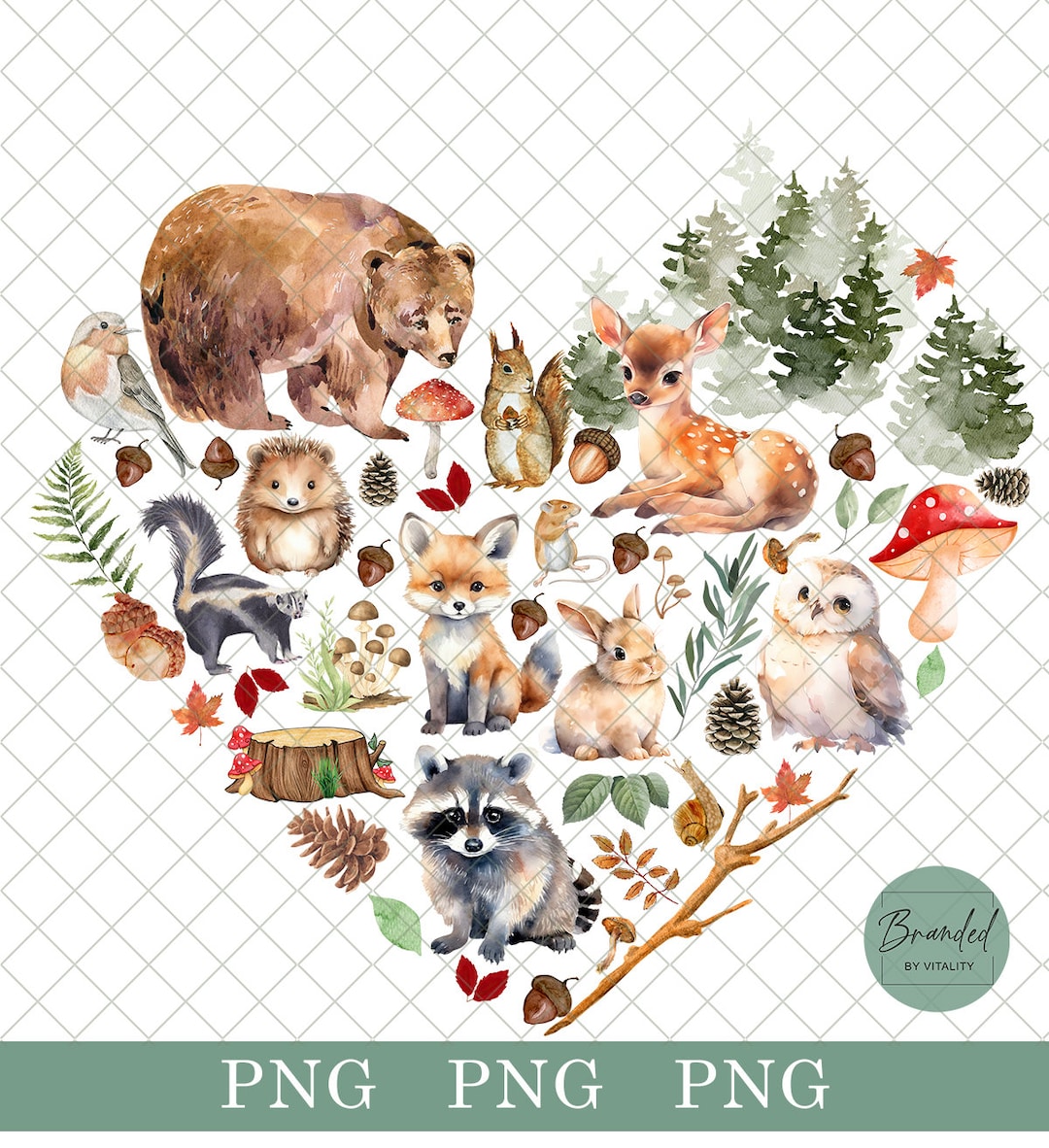 Woodland Critters Heart Collage PNG - Etsy