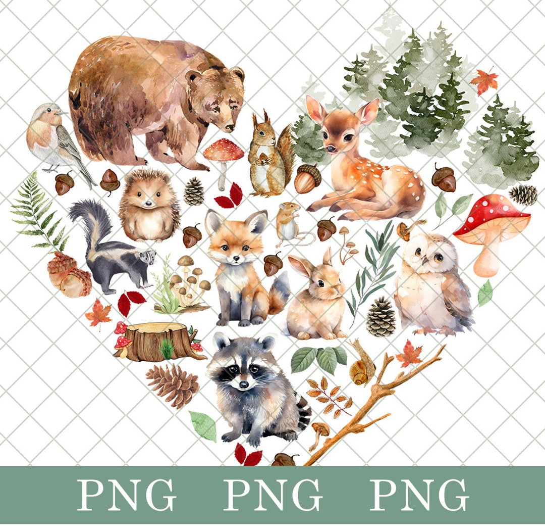 Woodland Critters Heart Collage PNG - Etsy