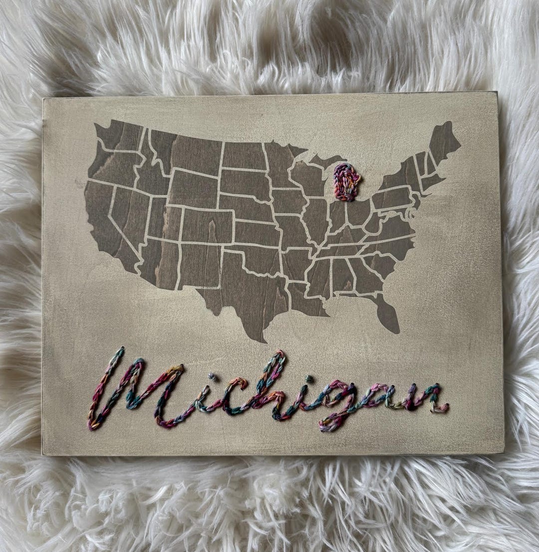 Michigan Mitten Map Rainbow Stitched Wood Sign - Etsy