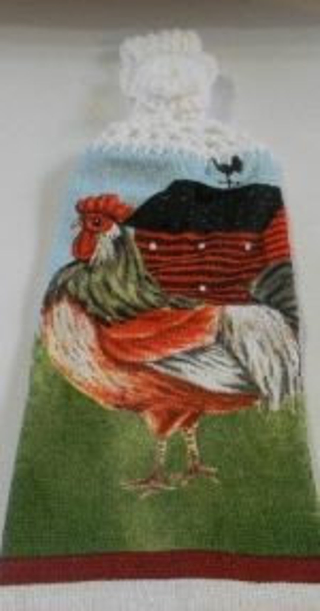 Rooster and Barn Single-sided Towel, White, Hanging Kitchen Towel ...