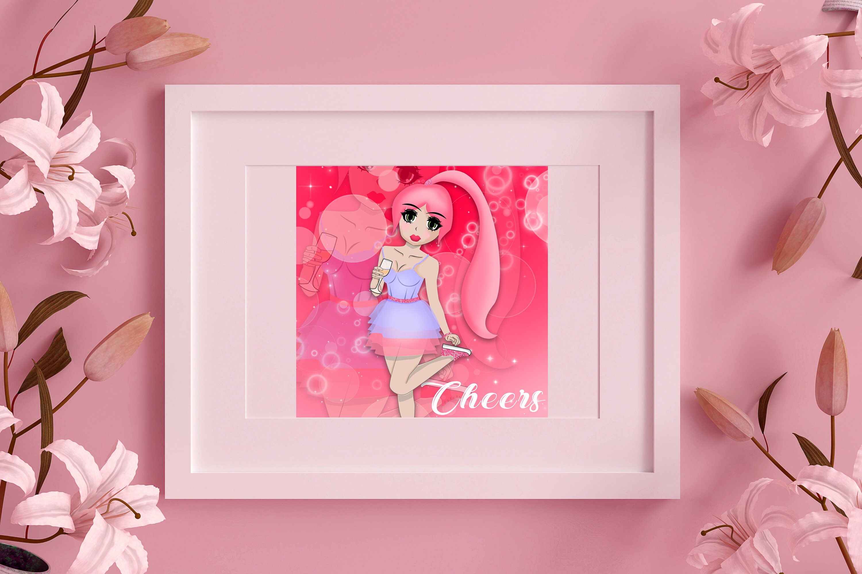 Pink Anime Style Girl | Digital Download | Wall Art - Etsy
