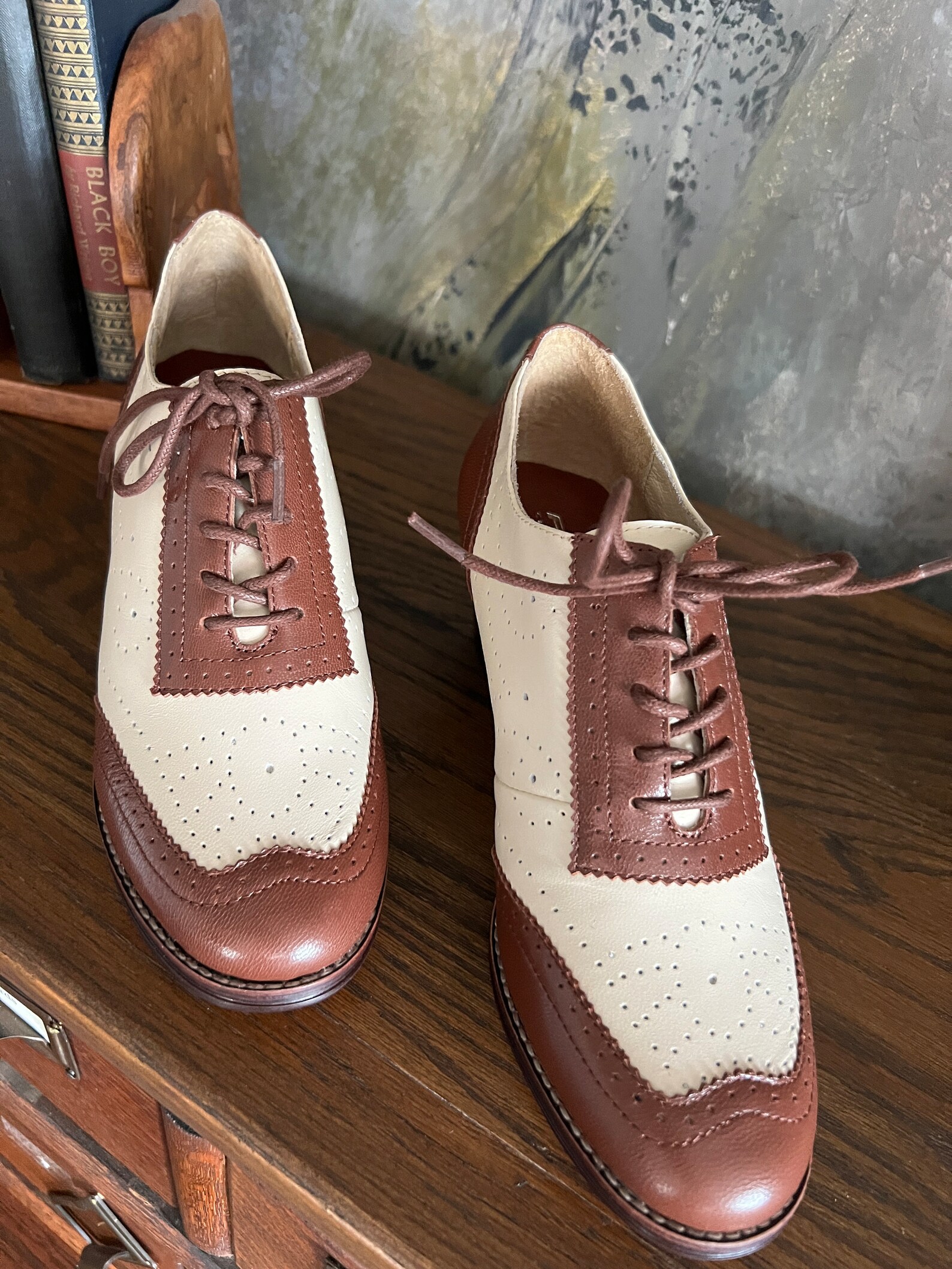 Retro Repro 1940s-style Brown and Cream Spectator Oxfords Size 6M - Etsy