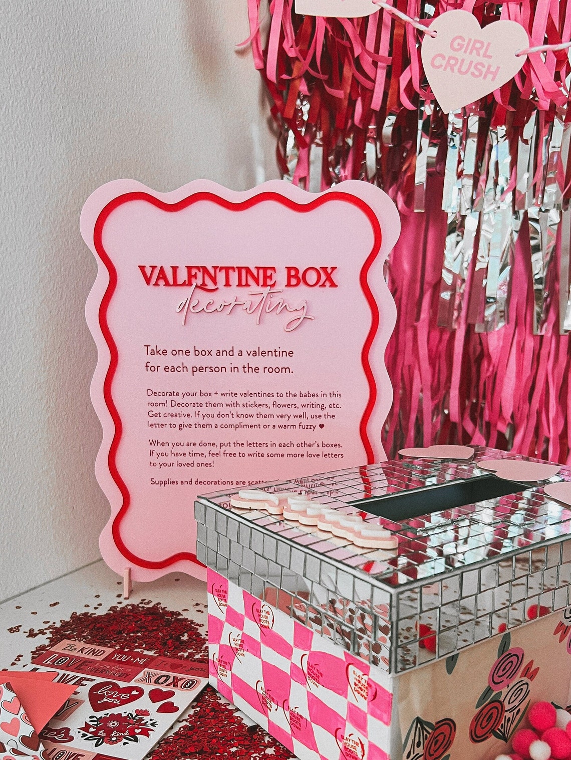 Valentine Box Decorating Tabletop Sign Valentine's Day Party Sign ...