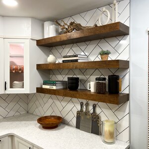 MEDIUM SIZE | Custom Wood 3-inch Thick Floating Shelves | Dark Walnut ...