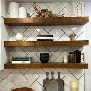 X-LARGE SIZE Custom Wood 3-inch Thick Floating Shelves Dark Walnut ...