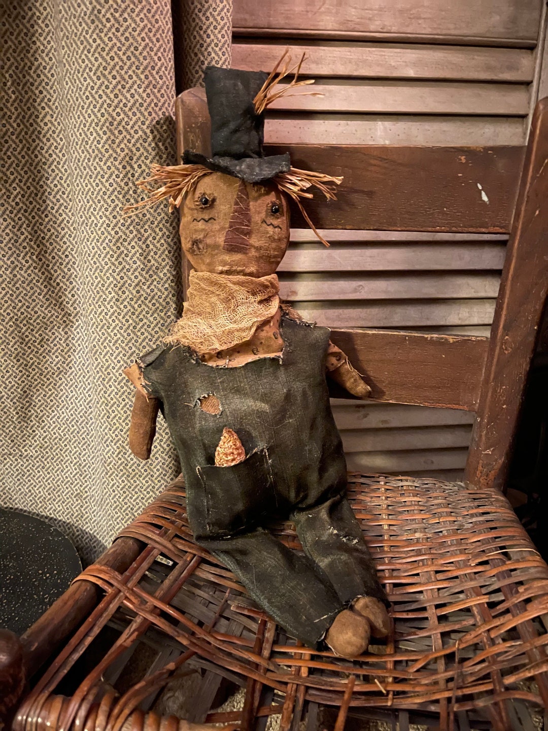Primitive Rag Stuffed Scarecrow Doll - Etsy