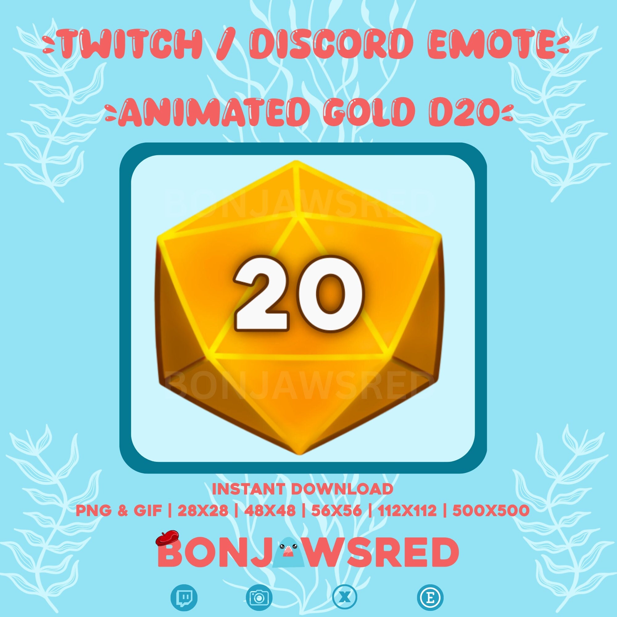 Gold D20 NAT 20 Animated Emote | Twitch Emote | Discord Emote | Dice ...
