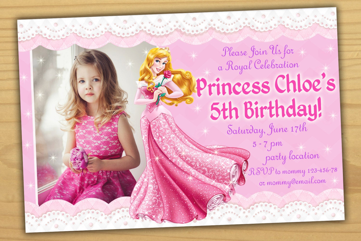 Sale Aurora Birthday Invitation Princess Aurora Invitation Etsy