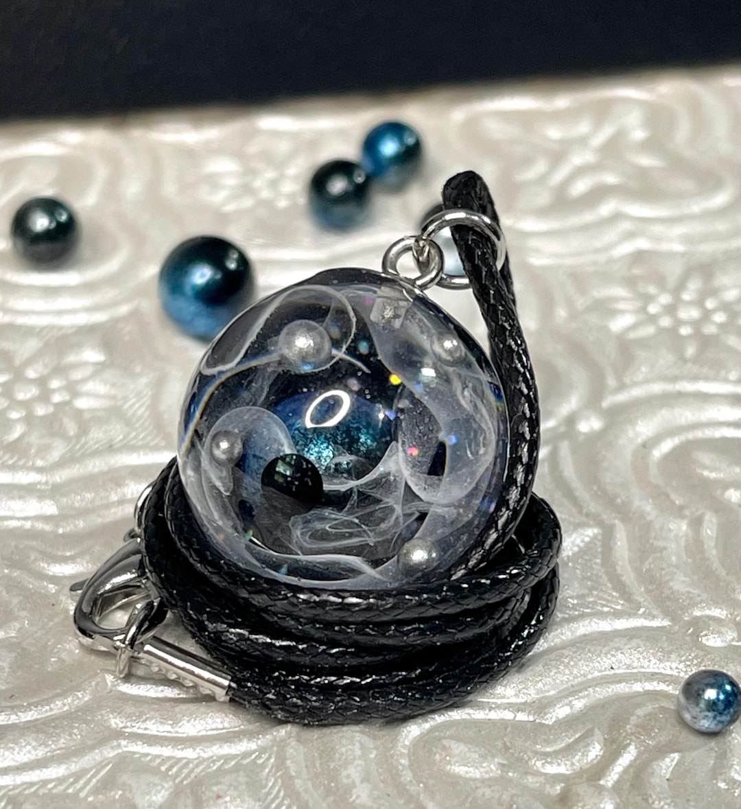 Galaxy Outer Space Silver Planet Resin Art Pendant Necklace Gifts for ...