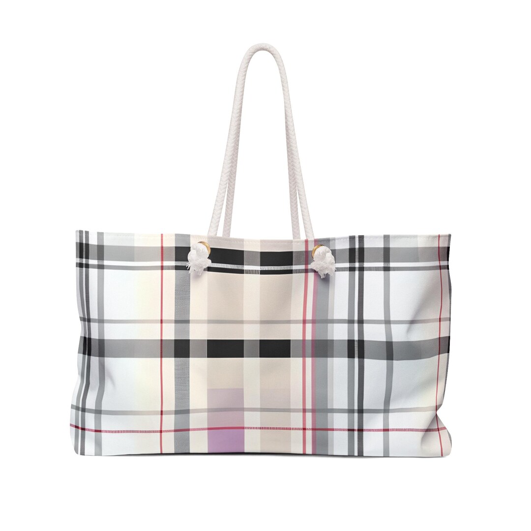 Light Pink Plaid Weekender Bag, Spring Summer Tote, Durable Simplistic ...