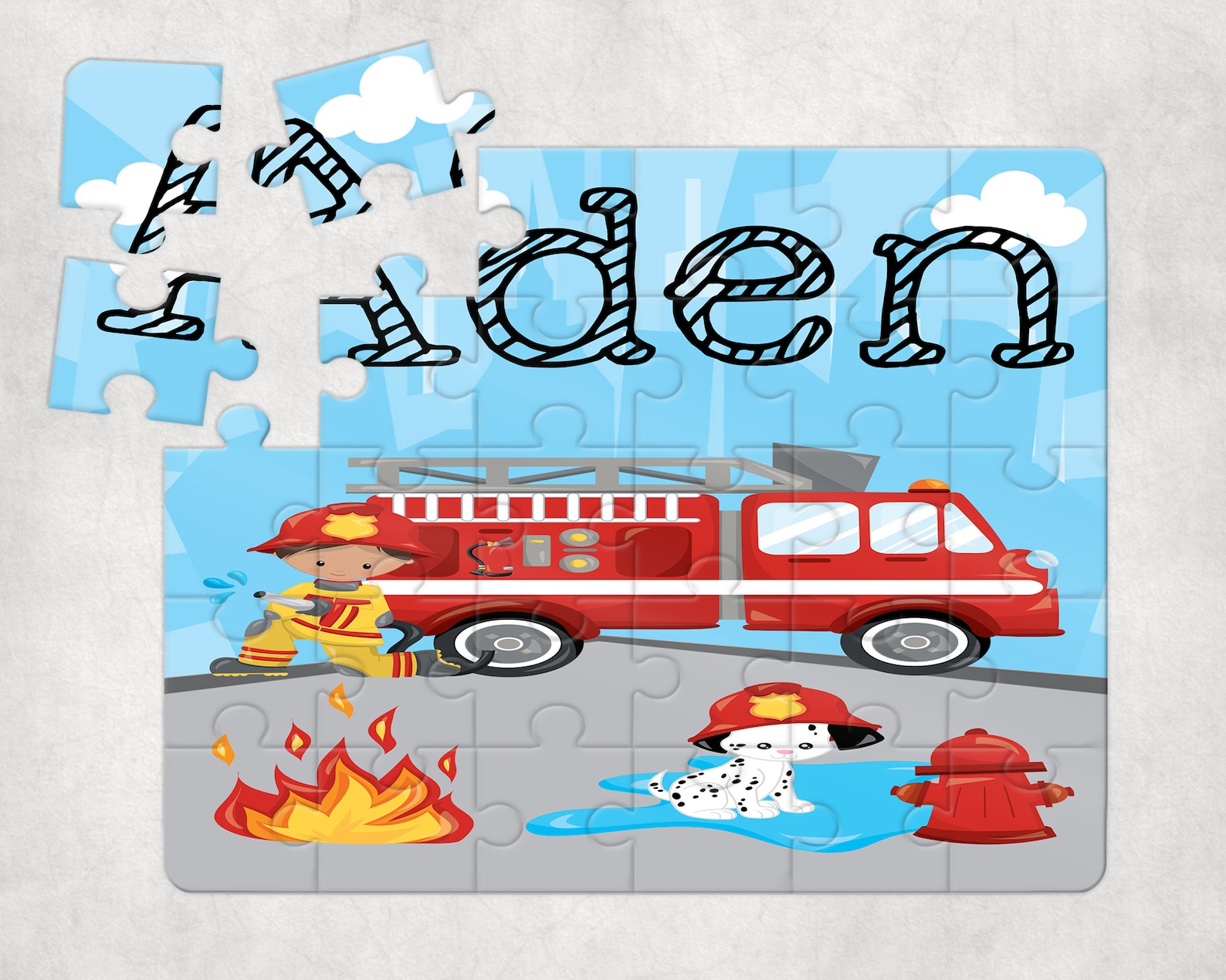 Puzzle Kids Puzzle Fireman Fire Fighter Custom Puzzle | Etsy