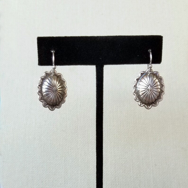 Small Sterling Concho Earrings, Sterling Silver Hooks, Silver Western ...