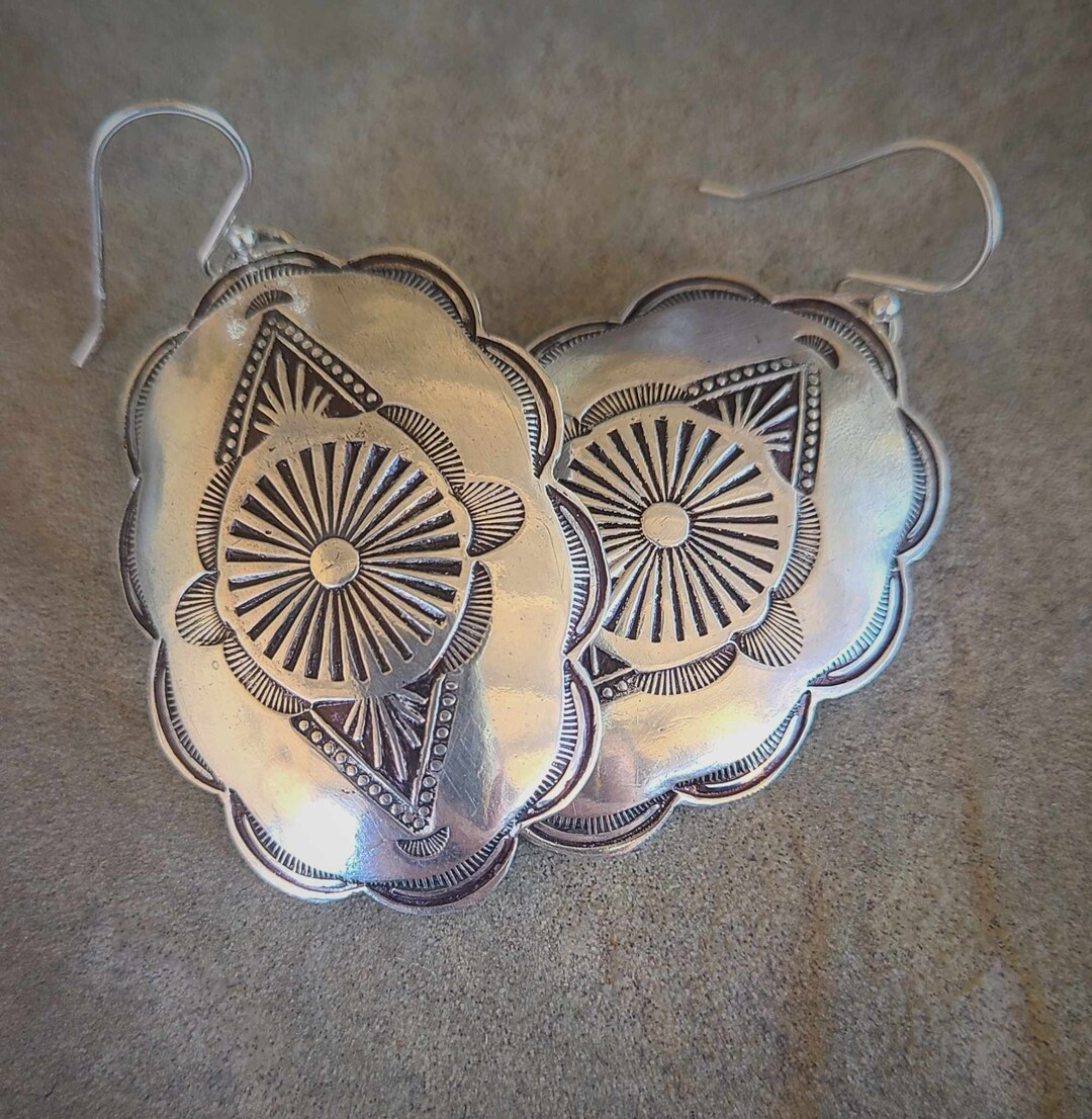 Big Sterling Concho Earrings, Solid .925 Silver, Handmade in Tucson AZ ...