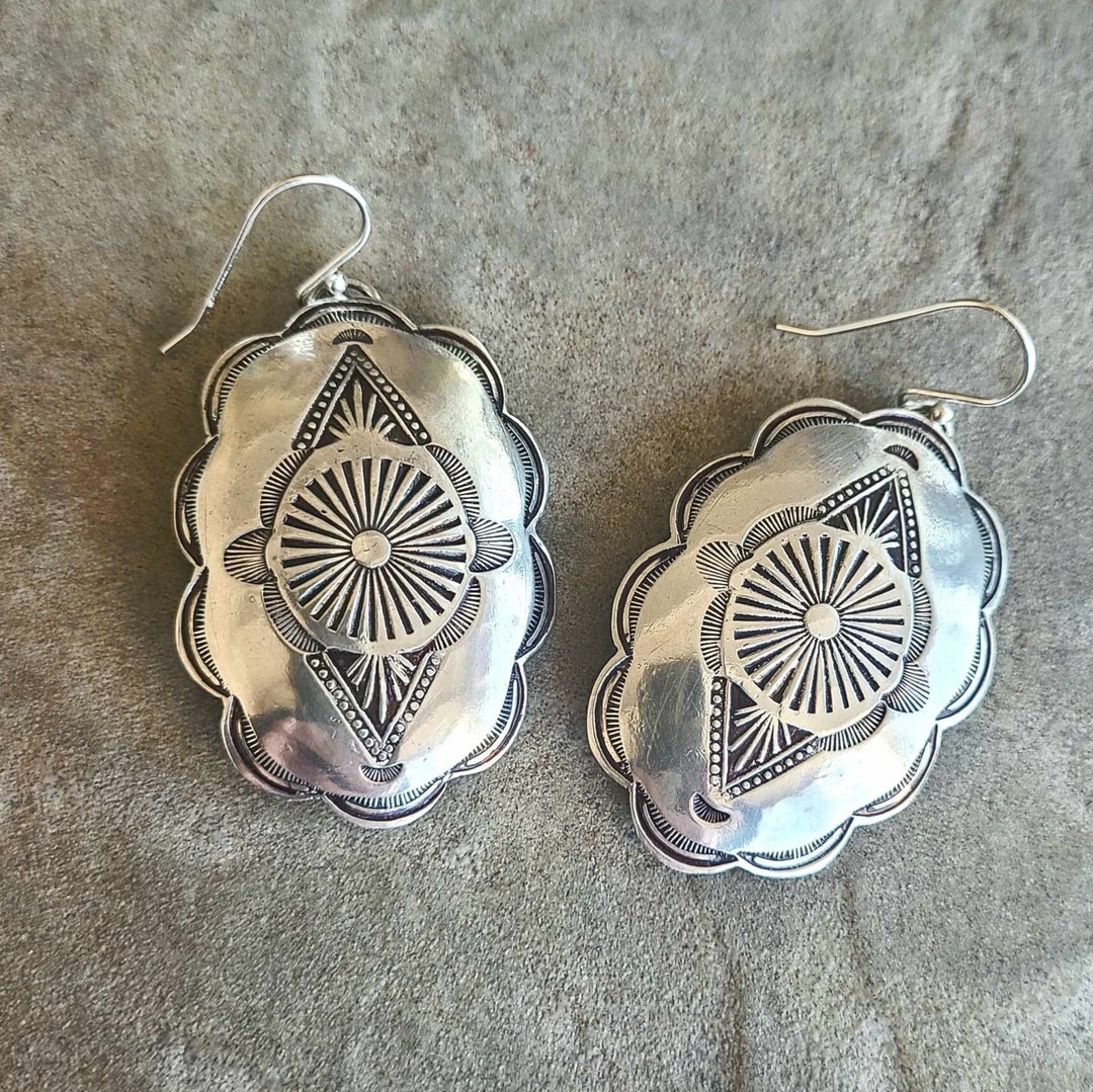 Big Sterling Concho Earrings, Solid .925 Silver, Handmade in Tucson AZ ...