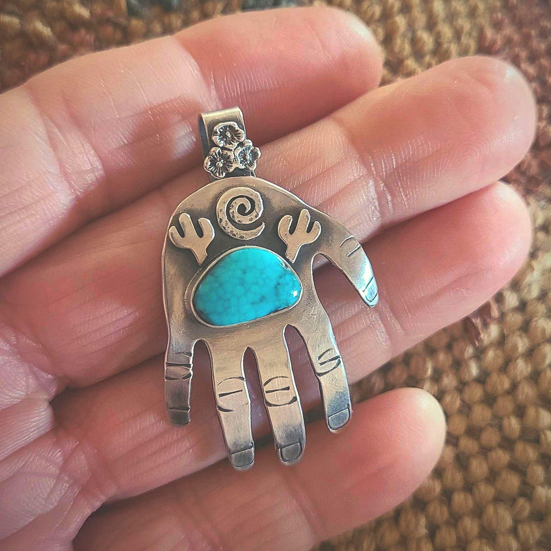 Storyteller Mano Milagro, Hand-shape Pendant, Sterling & Turquoise ...