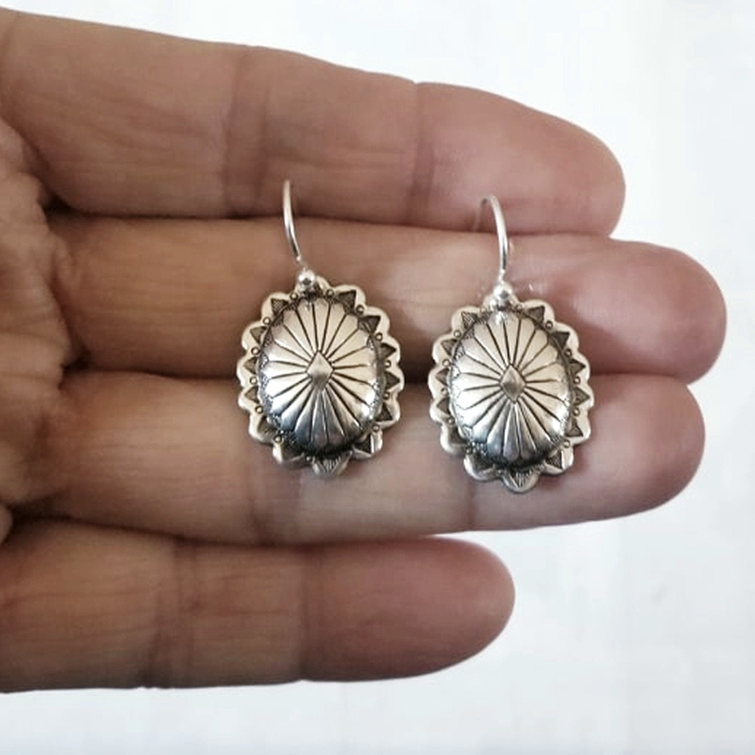 Small Sterling Concho Earrings Sterling Silver Hooks Silver - Etsy