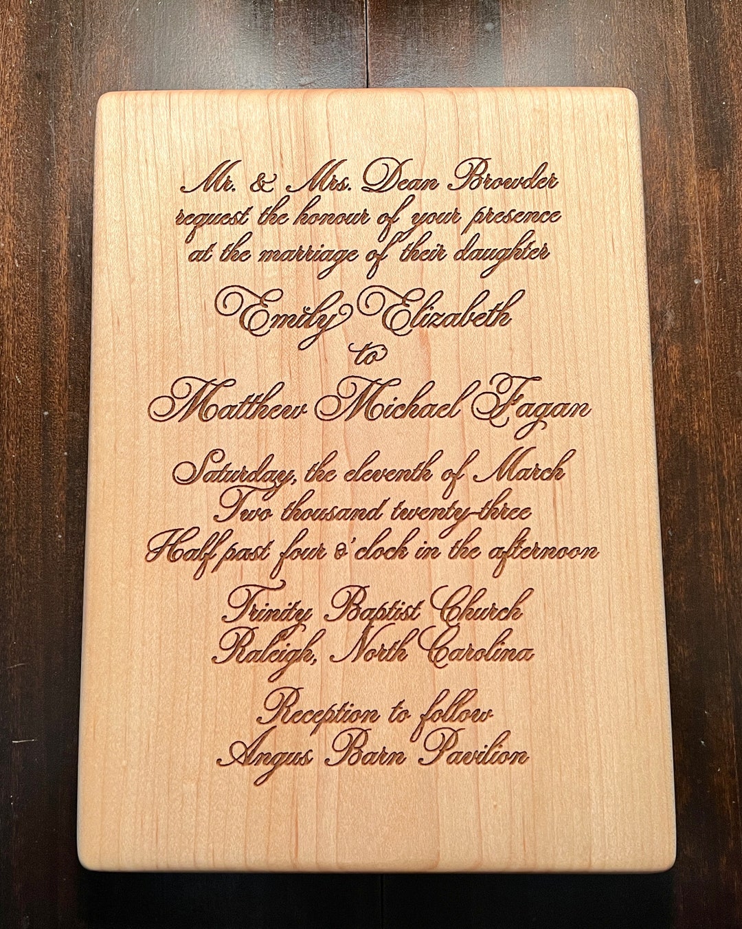 WEDDING INVITATION Cutting Board Engraved With YOUR Wedding Invitation ...