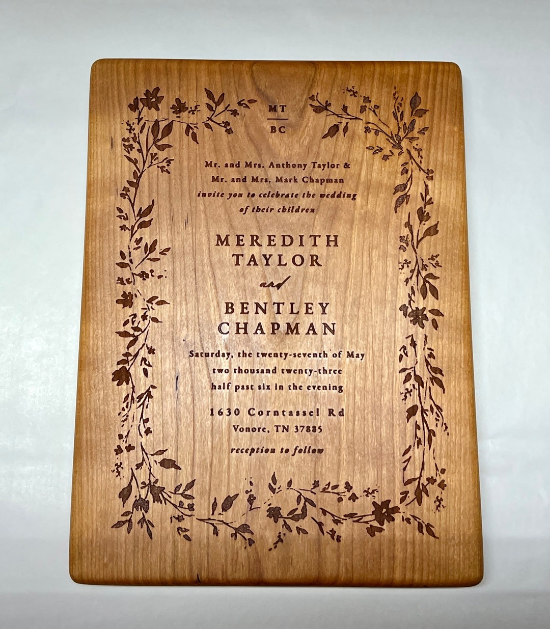 WEDDING INVITATION Cutting Board Engraved With YOUR Wedding Invitation ...