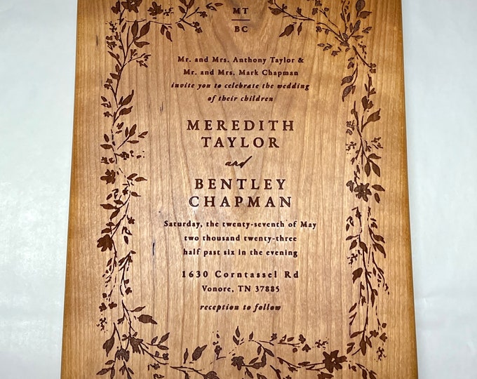 WEDDING INVITATION Cutting Board Engraved With YOUR Wedding Invitation ...