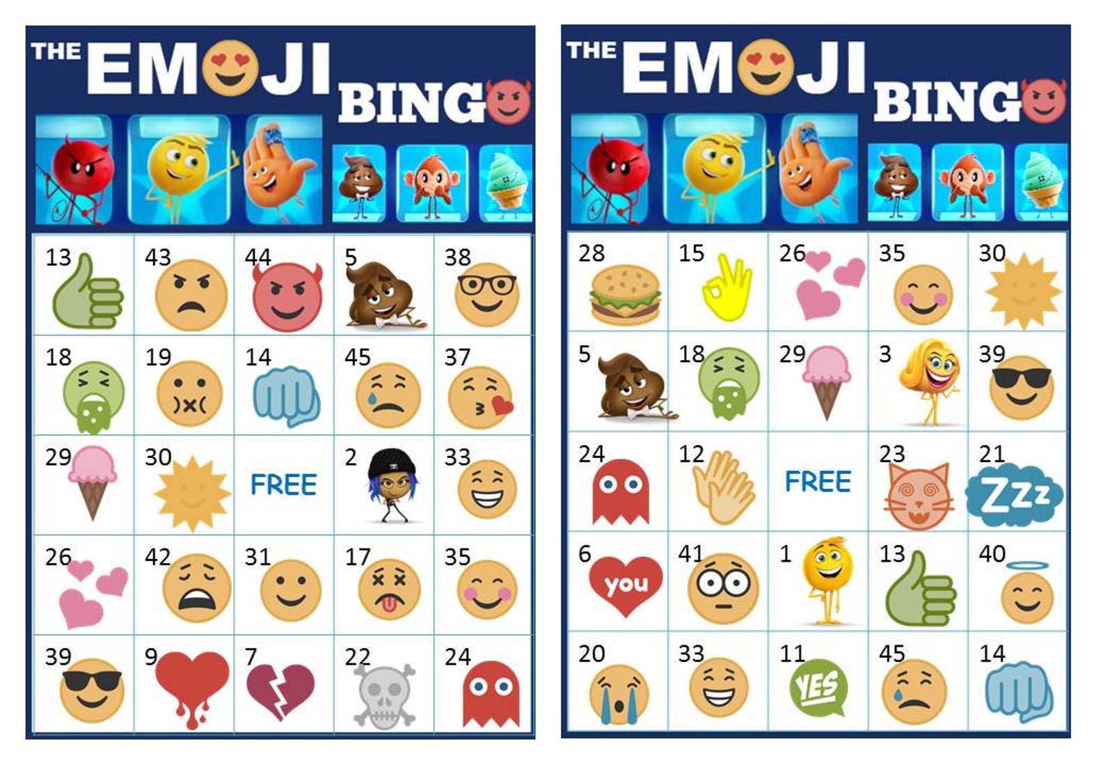 40 Printable Emoji Bingo Cards Prefilled Emoji s Clip Arts Etsy