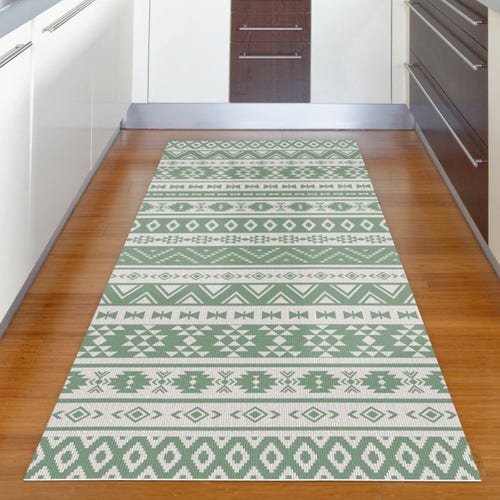 Green Runner Rug With Geometric Design in Beige. Kitchen - Etsy