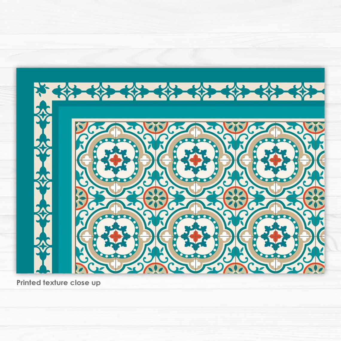 Turquoise Vinyl Floor Mat With Decorative Spanish Tiles - Etsy