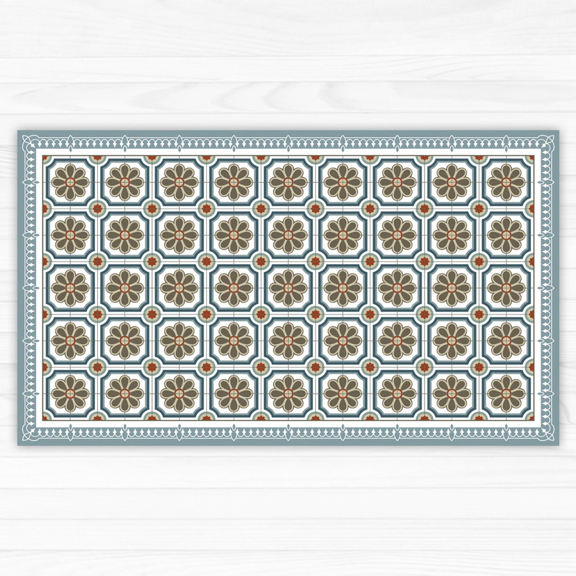 Elegant Grey Linoleum Rug Area Rug Vinyl Mat With Tiles and - Etsy