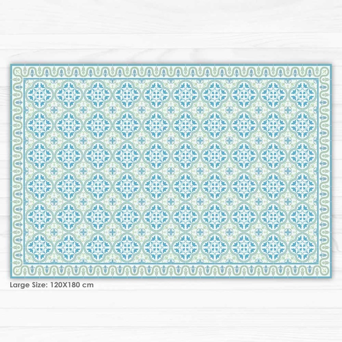 Vinyl Floor Mat With Tiles in Green and Turquoise. Kitchen | Etsy