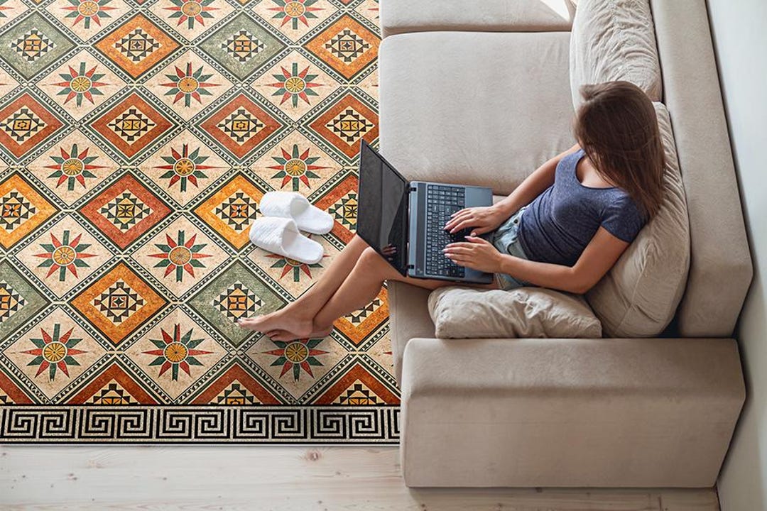 NEW - PVC Mat Inspired by Colorful Spanish Style. Colorful Vinyl Area ...