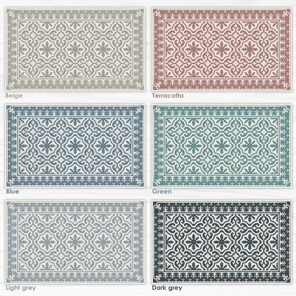 Vinyl Rug Runner With Vintage Tiles and Decorative Frame. - Etsy UK