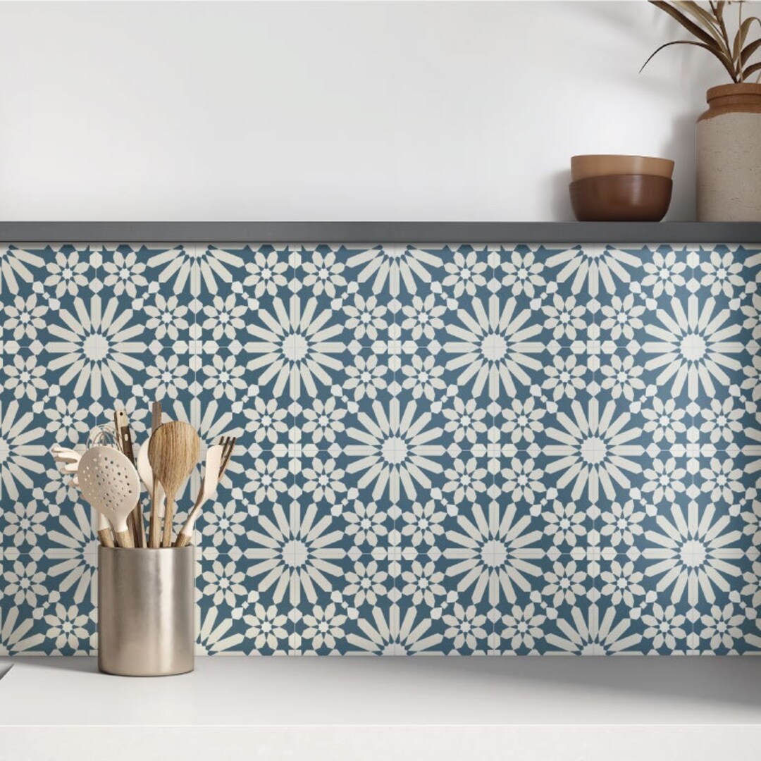 Moroccan Tiles Design in Blue, Mosaic Self Adhesive Tile Stickers, Wall ...