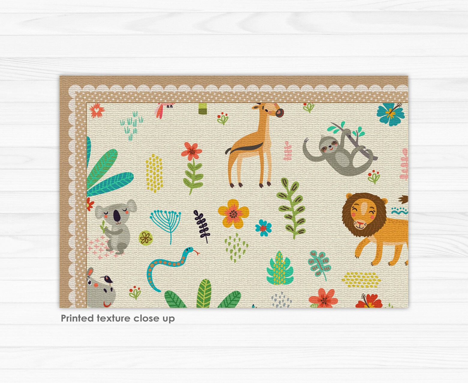 Vinyl Jungle Animals Mat for Kids. Beige Frame Vinyl Floor - Etsy UK